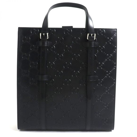 Gucci | Bags | Gucci Black Embossed Tote Leather Gg Bag | Poshmark